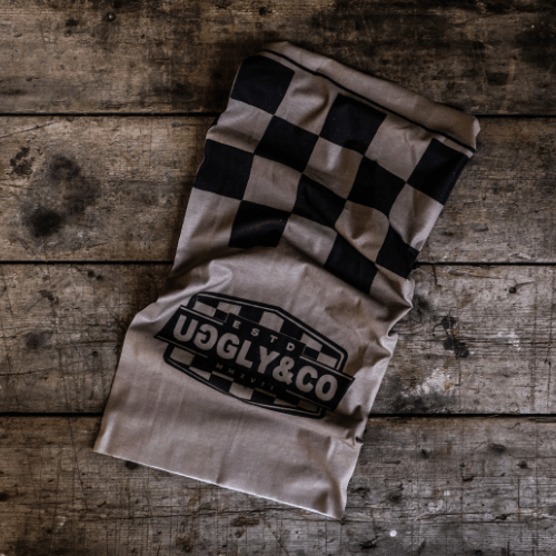Stone & Black Chequered, Motorcycle Bandana – Uggly and Co